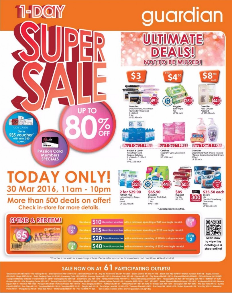 Guardian: 1-Day Super Sale - Up to 80% Off, 1-for-1 & More (30 Mar 16 ...