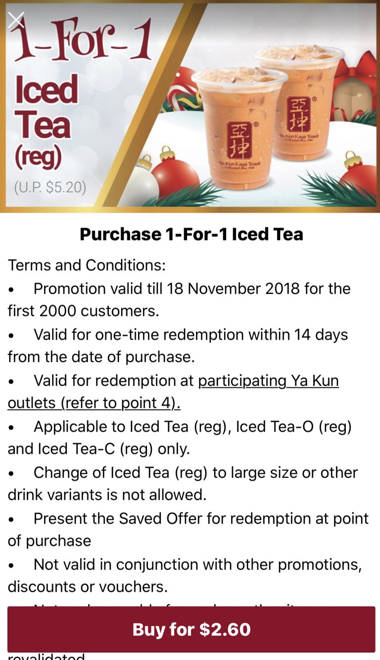 Ya Kun is offering 1-for-1 Iced Tea from now till 18 November 2018 ...