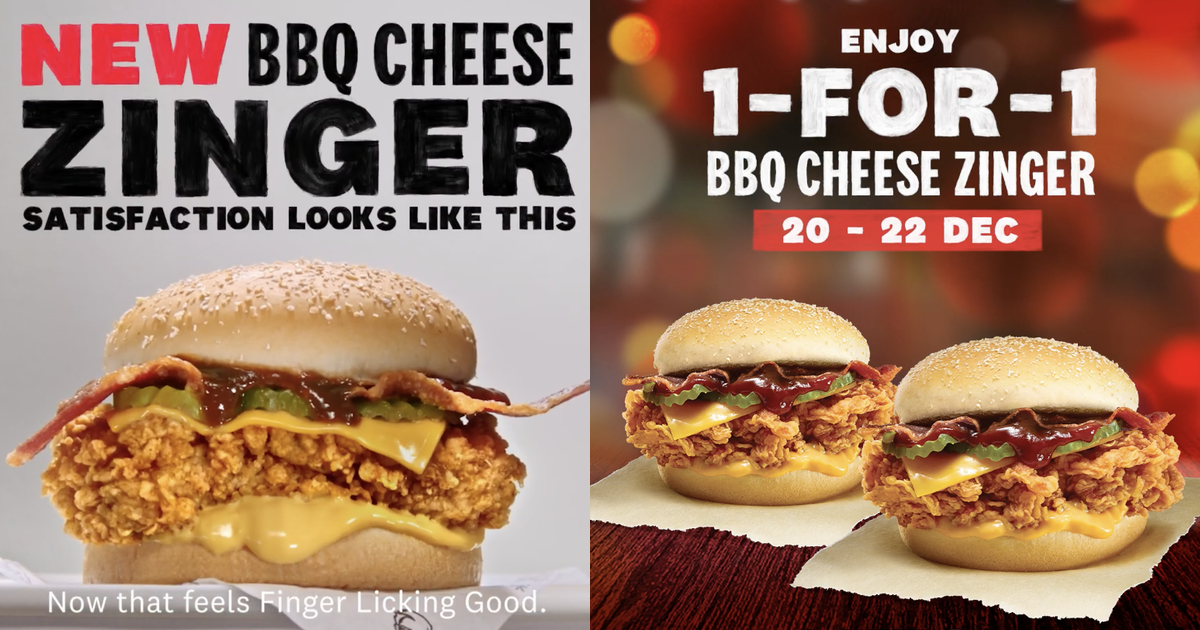 KFC Offering 1-For-1 BBQ Cheese Zinger From 20 - 22 Dec 2021 ...