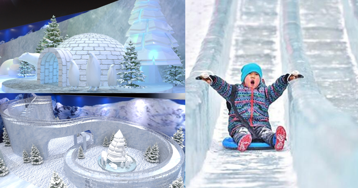 2,400 sqm winter playground with 4.5m ice slide at Bayfront Event Space ...