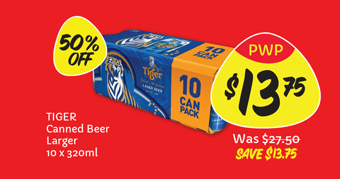 Giant is offering 50% off Tiger Canned Beer with minimum purchase ...