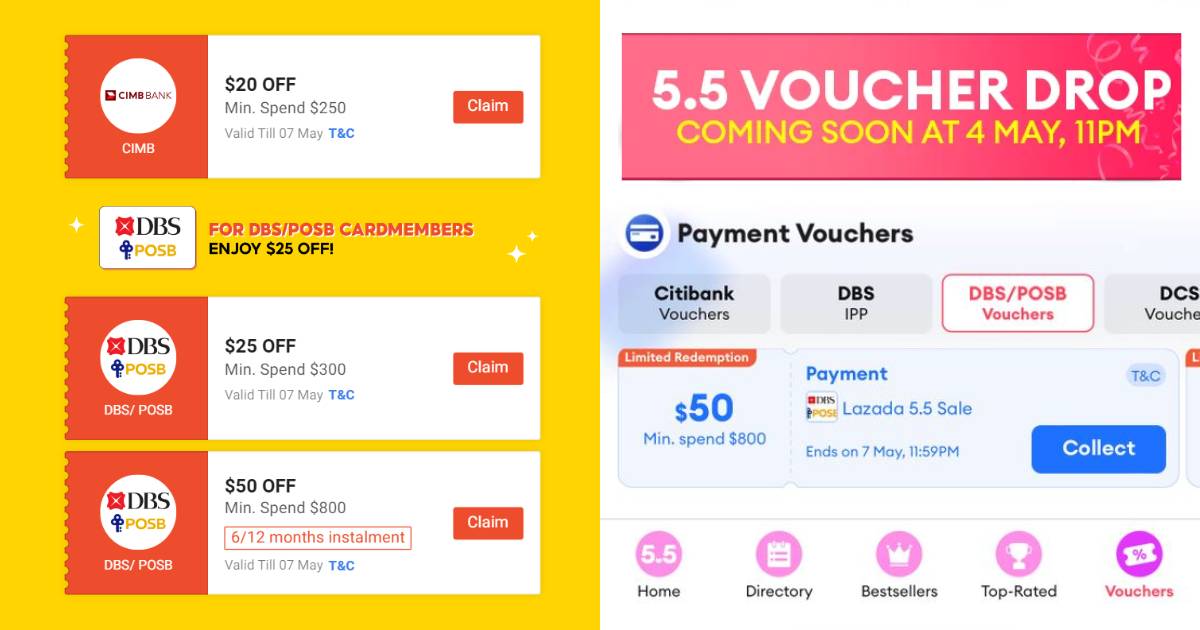 5.5 Sale: $16, $20, $25, $50 voucher drops for Shopee and Lazada ...