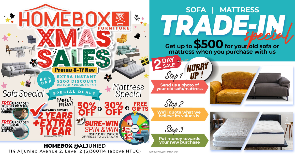 2 Days Only! Trade in your old furniture for up to $500 in cash credits to shop at HOMEBOX ...