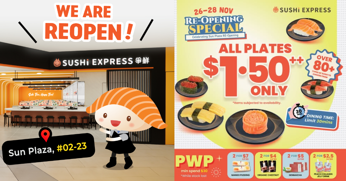 Sushi Express offering ALL PLATES at $1.50 each at Sun Plaza from 26 ...